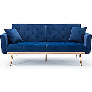 Convertible Foldable futon Sofa Bed with Adjustable backrest, Double Sofa Bed, Sturdy Metal Frame for Compact Living Spaces, Apartments, dorms, lounges, Blue Velvet