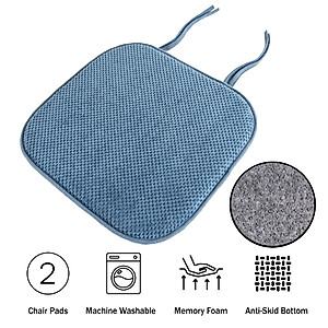 Lavish Home Memory Foam Chair Cushion, 15.5 in x 15.5 in, Blue 2 Count