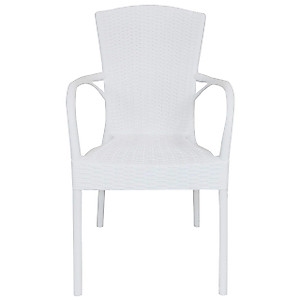 Sunnydaze Segesta All-Weather Plastic Outdoor Dining Chair - Commercial Grade Faux Wicker Design Armchair - Lawn and Garden Chair - Indoor/Outdoor Use - White - 2 Chairs