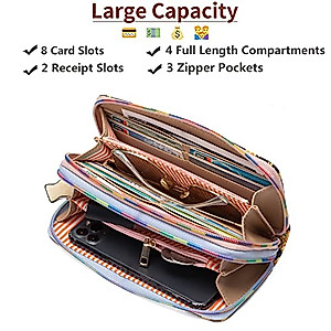 Ecohaso Sunflower Wallets for Women, Girls Wallets Cute Sunflower Pattern, Double Zipper Long Leather Wristlet Clutch Purses with Multiple Card Slots and Removable Wrist Strap for Girls (Sunflower)