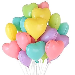 Golray 24pcs 18 Inch Heart Foil Balloons Love Red Colorful Mylar Balloon for Valentine Day Decorations Backdrop Balloons Wall Romantic Night Proposal Wedding Anniversary Valentine Party Decor (Macaron)