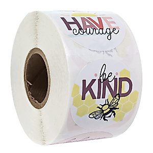 Kindness and Good Vibes Stickers / 500 Encouraging Colorful Classroom Reward Sticker Roll / 6 Alternating Motivational Designs / 1.5" Round Envelope Seals/Made in The USA