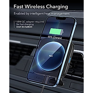 ESR Magnetic Wireless Car Mount Charger (HaloLock), Compatible with MagSafe Car Charger, Air Vent Car Phone Holder for iPhone 14/13/12 Series, Car Accessories, Fast Charging, Strong Magnets, Black