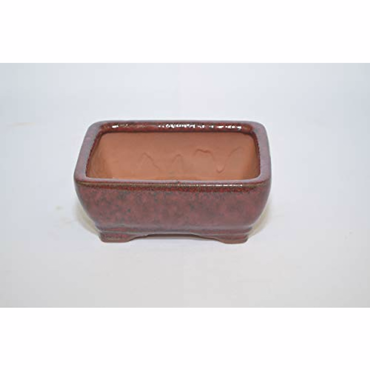 Bonsai Ceramic Pot 5" Burgundy Color, Rectangle Shape with draining Holes.