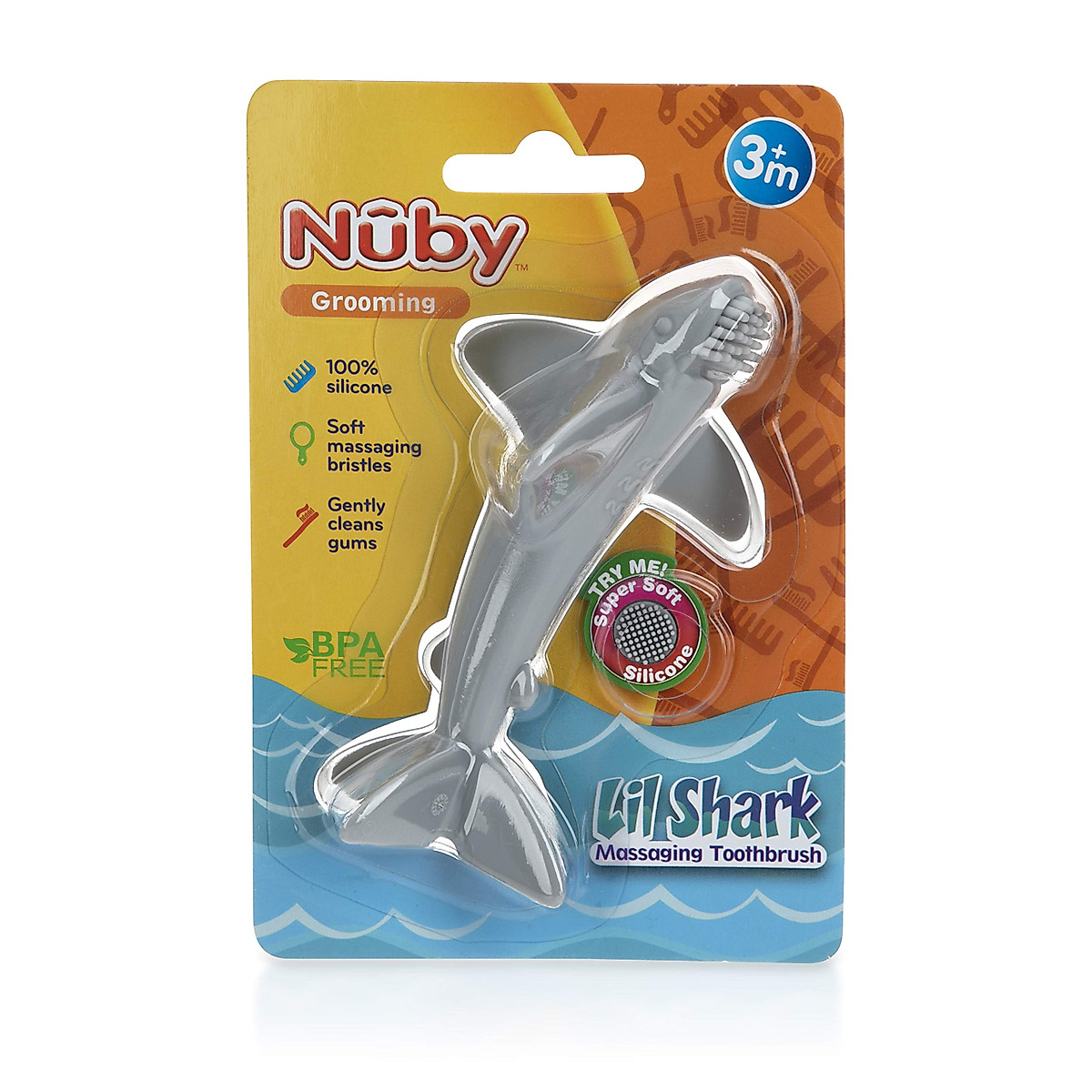 Nuby Grooming Lil Shark Massaging Toothbrush, Colors May Vary, 1pk, 5"