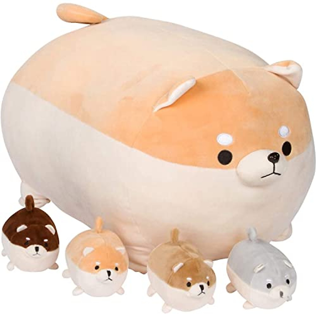 PixieCrush | Puppy Surprise with Babies Inside - Shiba Inu Stuffed Animals Mommy and 4 Baby Puppies in Tummy - Snugababies Plush Toy - Anime Corgi Dog Soft Pillow - Plush Toy Gifts for Boys and Girls