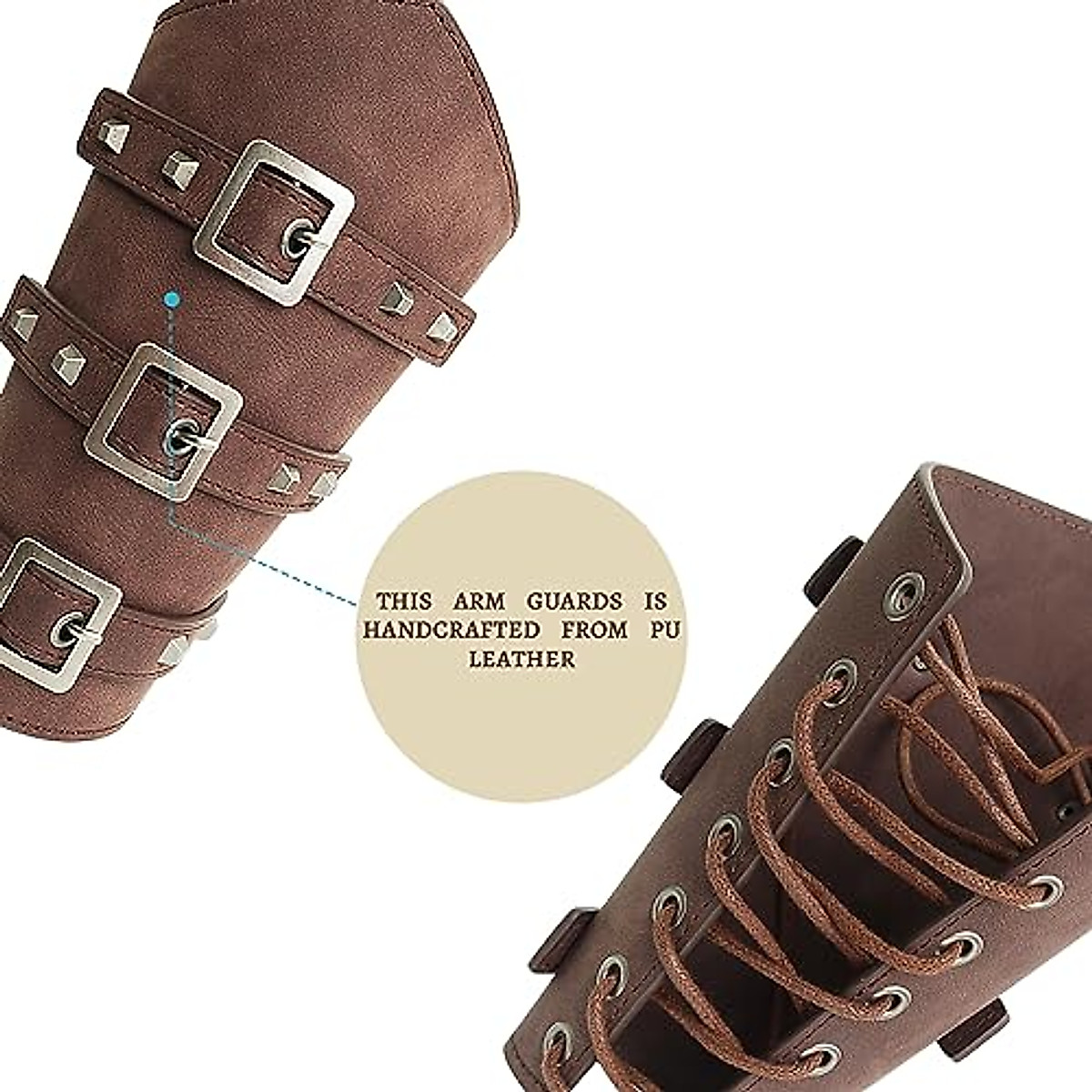 SMARCH Medieval Viking Leather Arm Guards for Men Renaissance Renaissance Viking Pirates Cosplay Costume Accessories for Halloween Parties, LARP and Ren Faire Cosplay (Brown)