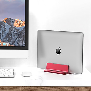 Elevate Your Workspace with Vertical Laptop Stand Holder - Adjustable Dock Size Fits All MacBook,Surface,Chromebook and Gaming Laptops (Up to 17.3 inches)-Space-Saving Design in Sleek Red Aluminum