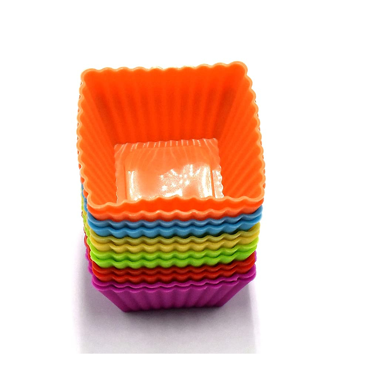 12PCS Silicone Mini Reusable Muffin Baking Cup Small Cupcake Holders Random Color Silicone Cupcake Liners Pastry Dessert Cups Nonstick Liner Molds for Making Muffin Chocolate Bread(Square)