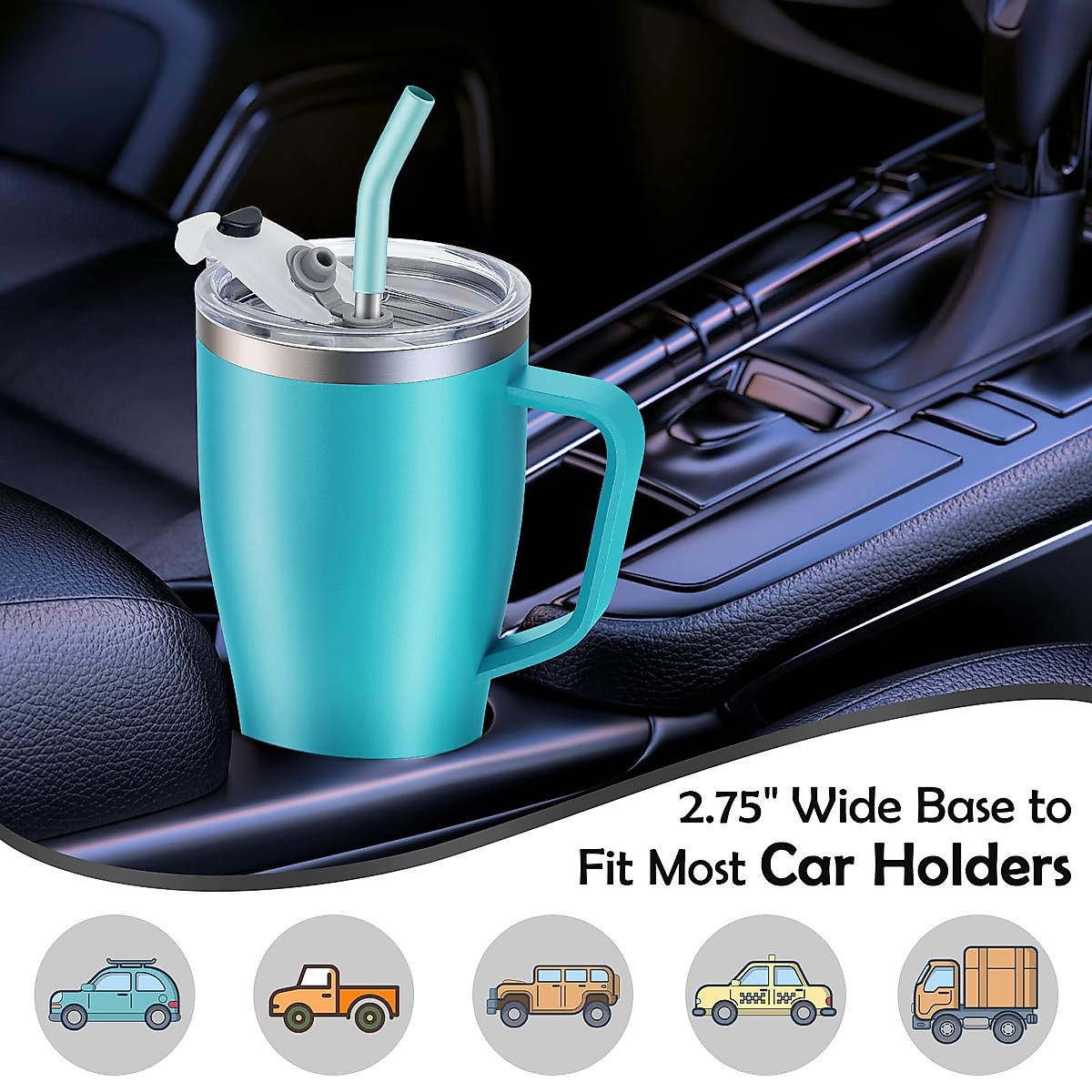 Hamino 30 oz Tumbler with Lid and Straw Handle, Double-Wall Vacuum Travel Coffee Mug with Handle, Stainless Steel Insulated Coffee Tumbler Mug Cup for Office Travel Car HOT COLD Drinks (Tiffany-Blue)