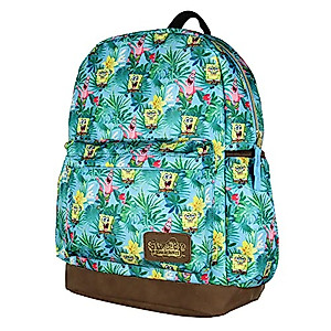 SpongeBob SquarePants And Patrick Star Tropical School Travel Backpack With Faux Leather Bottom