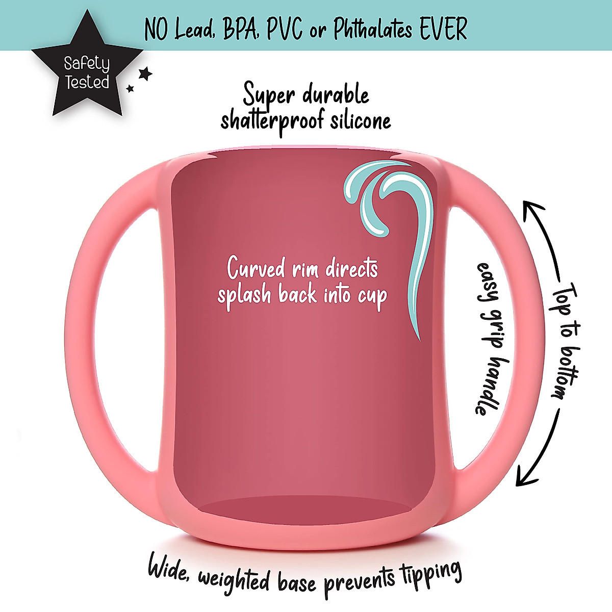 PrimaStella Silicone Baby & Toddler Training Cup with Handles - Sippy Cup for 1 Year Old - Toddler Cups (Soft Pink & Coral 2 Pack)