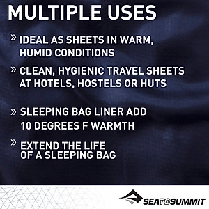 Sea to Summit Silk-Cotton Blend Travel and Sleeping Bag Liner, Rectangular - Long (82x36 inches)