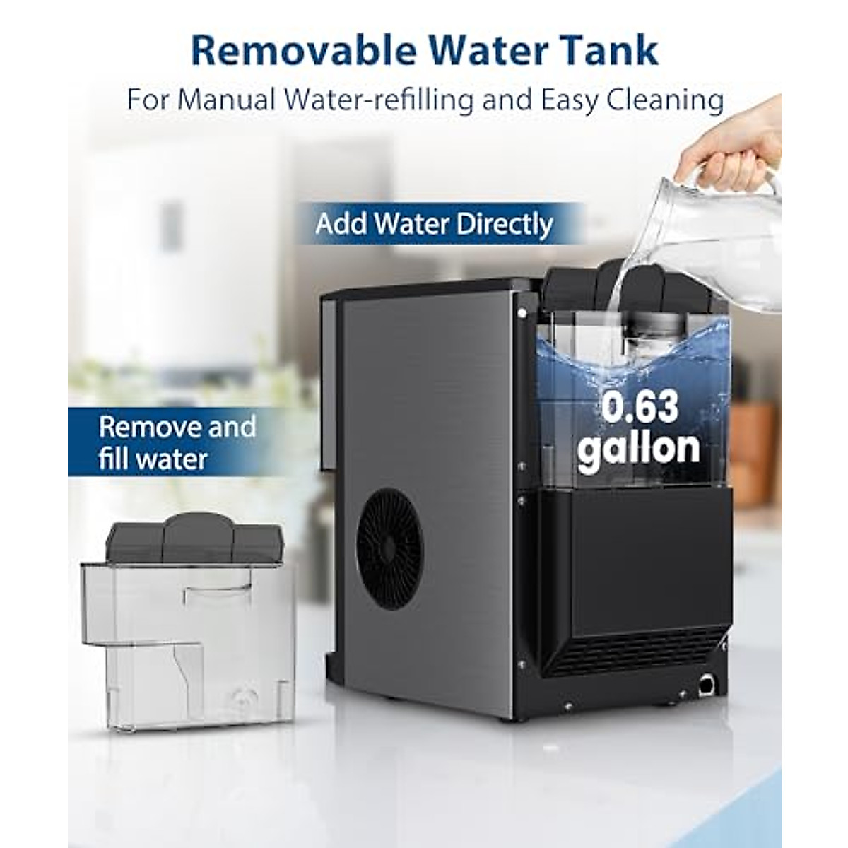 Joy Pebble Nugget Ice Maker Dispenser, Self Dispensing Pellet Ice Maker, 44lbs/24H, 15mins Quick Ice Make, 3.3lbs Ice Storage, Ice Full Indicator, Self-Cleaning, Home, Kitchen, Bar, Party