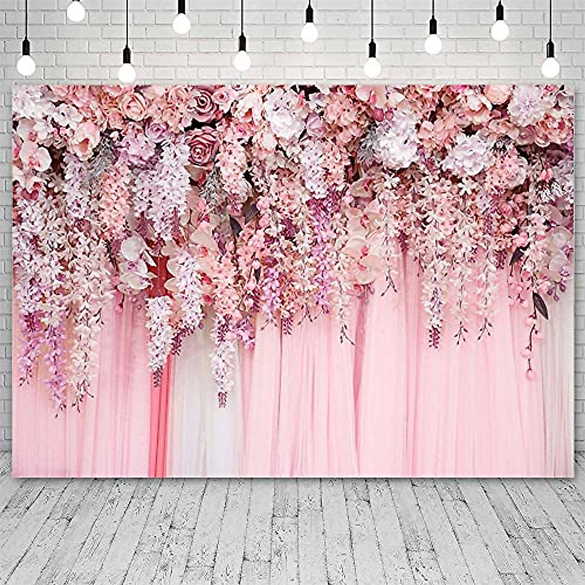 ABLIN 8x6ft Floral Backdrop Girl Pink Rose Flower Wall Decor Romantic Bridal Shower Wedding Anniversary Photo Background Floral Party Decorations Dessert Cake Table Banner Props