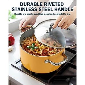 Cook N Home Non Stick Stock Pot with Lid, 6-Quart Hard Anodized Ceramic Nonstick Gumbo Pasta Pot, Induction Cookware Stockpot for Cooking, Canning, Sauce, Ollas para Cocina, Yellow