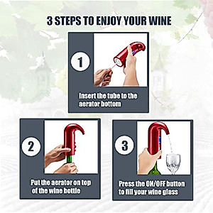 Electric Wine Aerator Portable Smart Wine Decanter and Dispenser Elegant Red with Wine Opener and Air Stopper Set