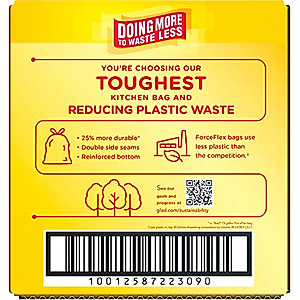 Glad ForceFlex MaxStrength with Clorox Tall Kitchen Drawstring Trash Bags, 13 Gallon Grey Trash Bags, Eucalyptus and Peppermint Scent, 90 Count