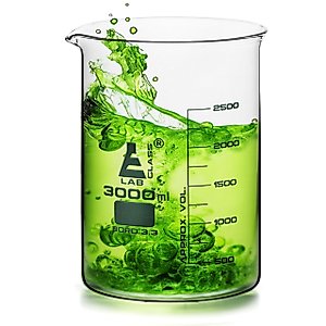 EISCO Beaker, 3000ml - Low Form with Spout - White, 250ml Graduations - Borosilicate 3.3 Glass