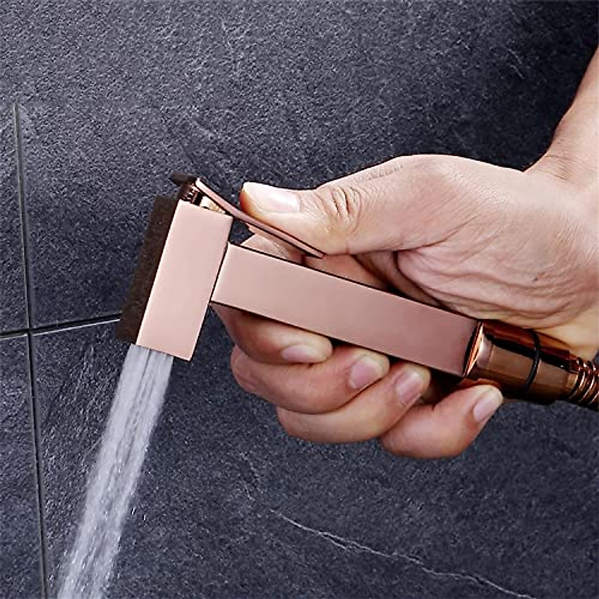 MINJING Bidet Sprayer, Single Cold Rose Gold Solid Brass Toilet Douche Kit Shattaf Shower Head Copper Valve Faucet Set,C Set