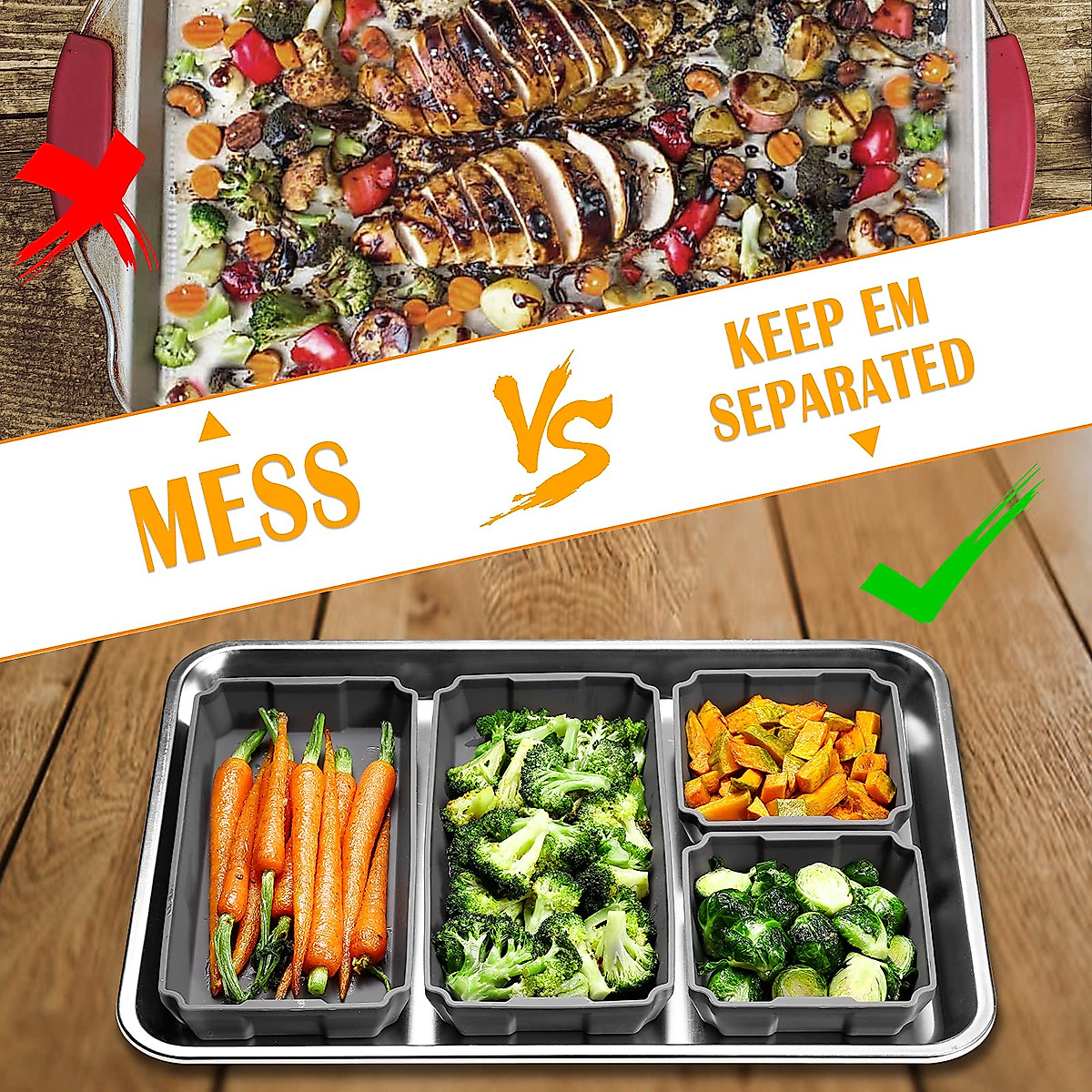 Silicone Sheet Pan Set, XOMOO 2023 puls size 4PCS Nonstick Silicone Dividers for Baking Trays, Baking Pan Dividers, Baking Cooking Accessories for Oven Dinner Prep, Dishwasher Safe Air Fryer Safe