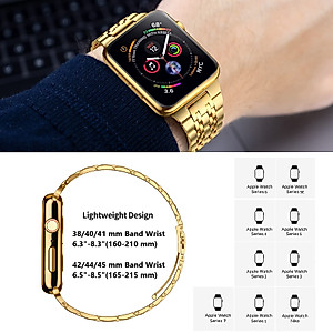 MioHHR Compatible with Apple Watch band 44mm 42mm (Not Series 10), Solid Stainless Steel Metal Strap for iWatch Series 6 5 4 3 2 1 SE, Gold