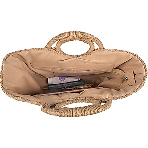 QZUnique Hand-woven Straw Bag Women Summer Beach Handbag Casual Satchel Retro Top Handle Tote Clutch