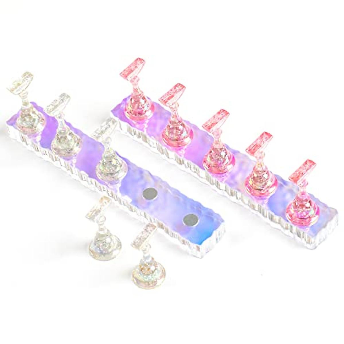 BQAN 2 Set Nail Holder for Painting Nails, Aurora Acrylic Nail Stand for Press on / Fake Nail Tips Training / Nails Display with 96 Pcs Reusable Adhesive Putty