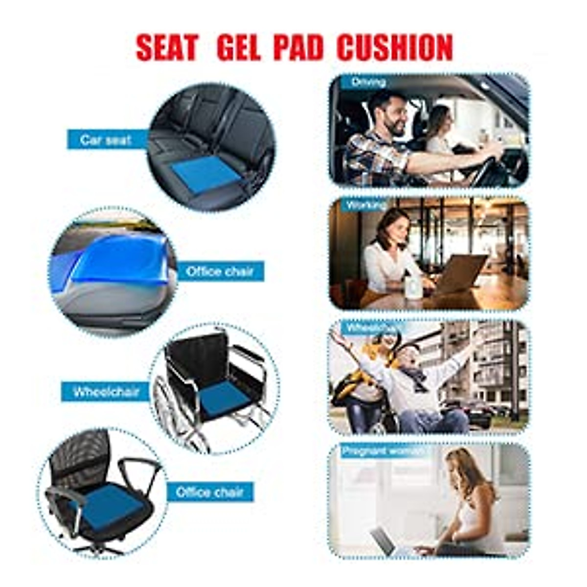 PLSUSJHAO Motorcycle Seat Gel Pad Motorbike Seat Cushion Shock Absorption Mats Comfort Soft Cooling DIY Seat Pad Reduce Fatigue Cushion for Office Chair Car Saddles (25 x 22 x 1cm)