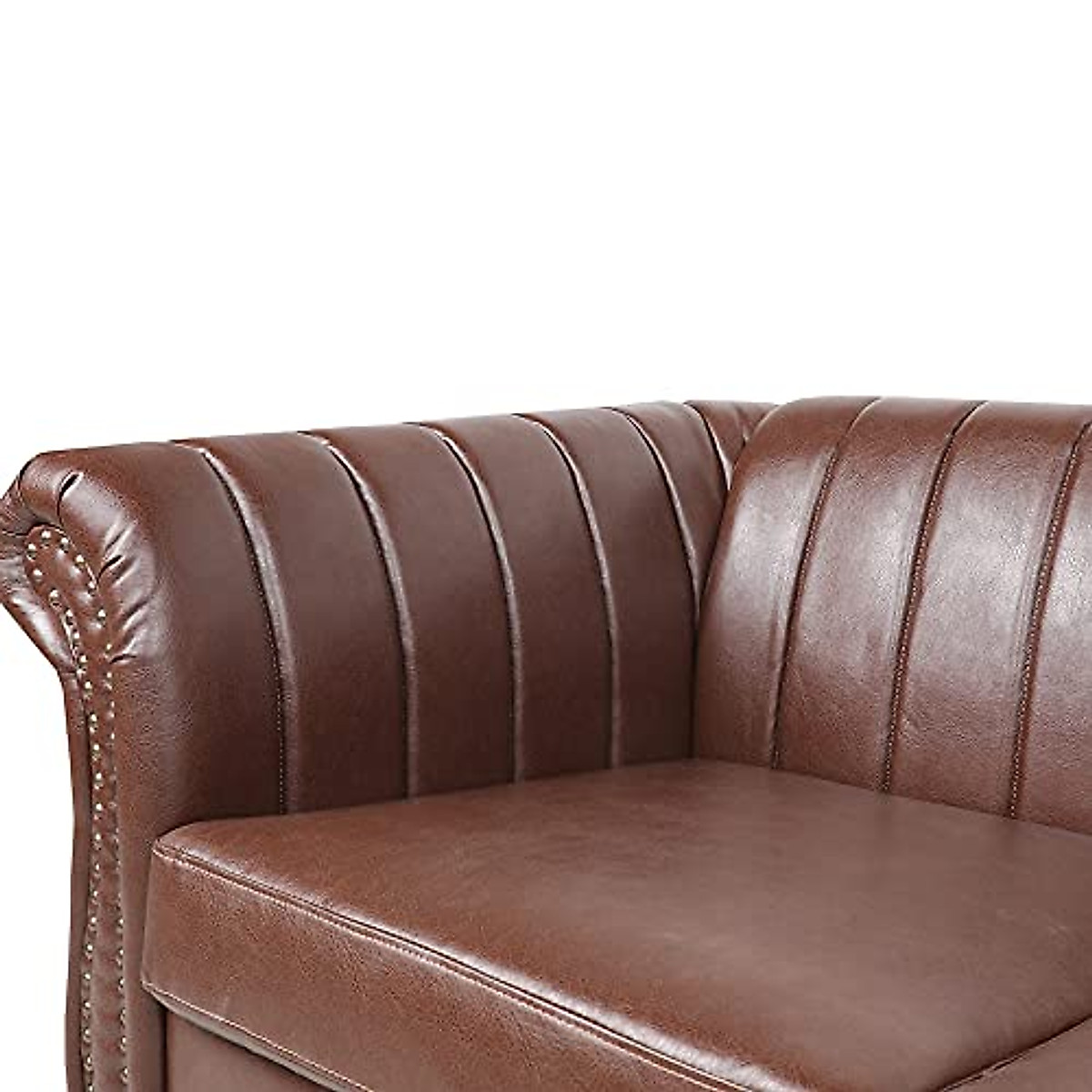 ONCIN Chesterfield Sofa for Living Room, 3 Seater Sofa Couch Faux Leather Fabric Home Seating Couch Sofa for Home Furniture (Dark Brown)