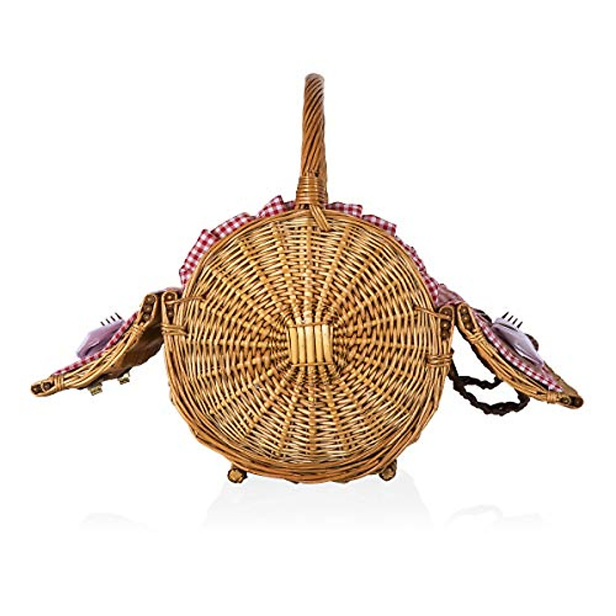 PICNIC TIME - Barrel Wicker Picnic Basket for 2 - Picnic Set - Wine Picnic Basket, (Red & White Gingham Pattern)