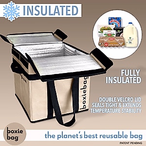 Boxiebag THE ORIGINAL (3-Pack) Collapsible Reusable Insulated Grocery Bag/Box - Stackable Heavy Duty Everyday Tote Bag - Folds Flat - Durable - Versatile - Innovative