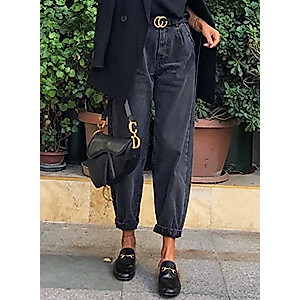 Astylish Black Jeans for Women High Waisted Baggy Boyfriend Mom Cropped Denim Pants Black Size 10