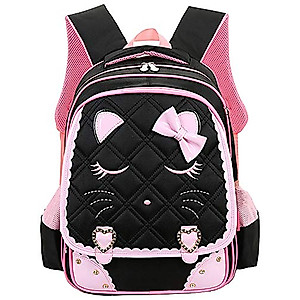Efree Cute Cat Face Bow Diamond Bling Waterproof Pink, Black Set, Size Large