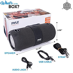 PyleUsa Wireless Portable Bluetooth Boombox Speaker - 2Ch Waterproof Rechargeable Fabric Stereo Speaker w/Google Assistant/Siri Voice Control, TWS Function, USB FM Radio, RGB Lights -PSBWP9BK (Black)