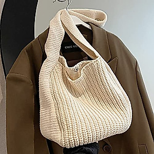 Womens Crocheted Hobo Bag Aesthetic Shoulder Knit Crochet Tote bag Knitted Accessory Boho Purse for Ladies Black