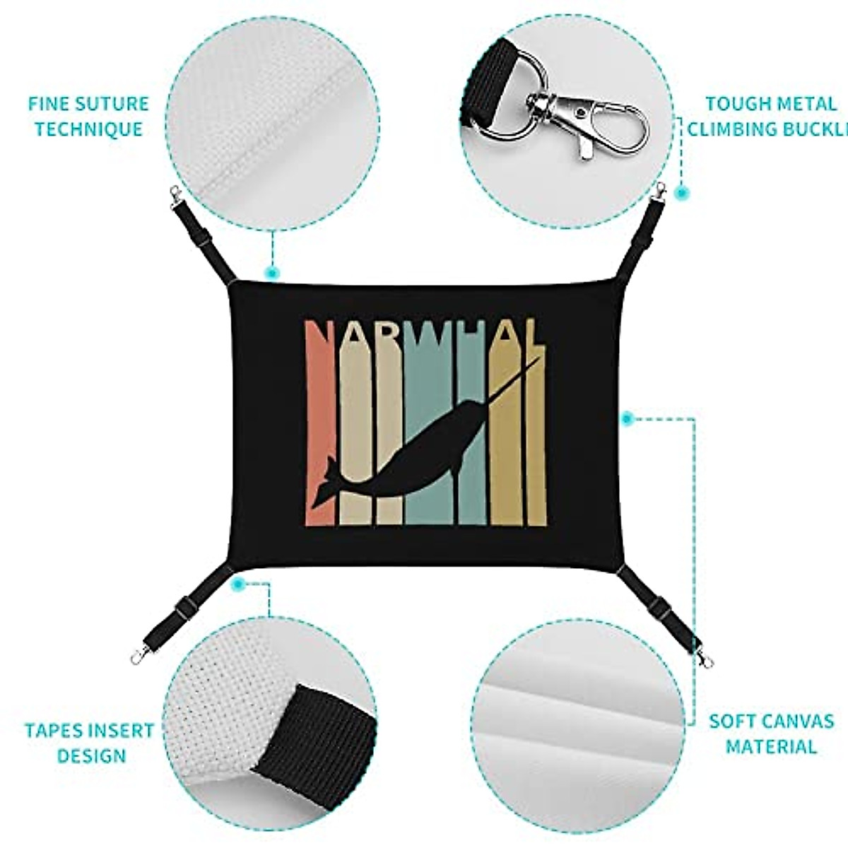 Vintage Style Narwhal Pet Hammock Comfortable Adjustable Hanging Bed for Small Animals Dogs Cats Hamster