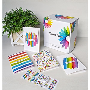 100 Thank You Cards with Brown Kraft Envelopes and Stickers - 5 Designs Bulk Watercolor Notes for Baby Showers, Bridal Showers, Weddings, All Occasion, 4x6 Inch Folded (watercolor)