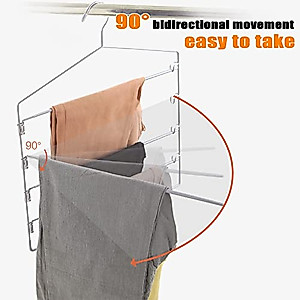 Hangers Pants Space Hanger Multiple Saving Organizer Arm Closet Hangers Jeans Pieces Rack Hanger Pants 2 Trousers with Non-Slip Pants Swing Rack Sink Rack for Top of Sink (Silver, One Size)
