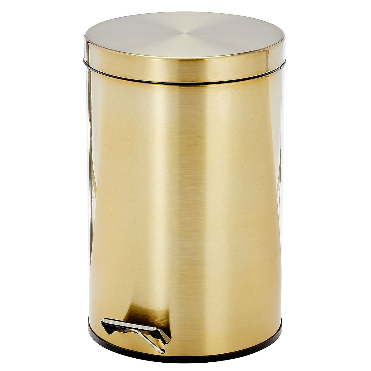 mDesign 3 Liter Round Small Metal Step Trash Can Wastebasket, Garbage Container Bin - for Bathroom, Powder Room, Bedroom, Kitchen, Craft Room, Office - Removable Liner Bucket - Soft Brass