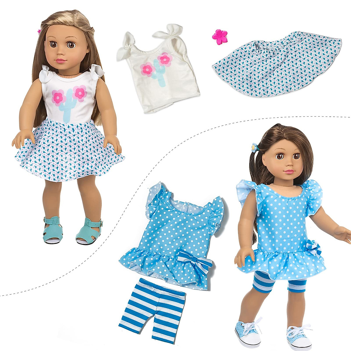 ZQDOLL 23 Pcs American Doll Clothes Dress and Accessories fit American 18 inch Dolls - Including 10 Complete Set of Clothing, Doll Accessories with Hair Bands and Hair Clip