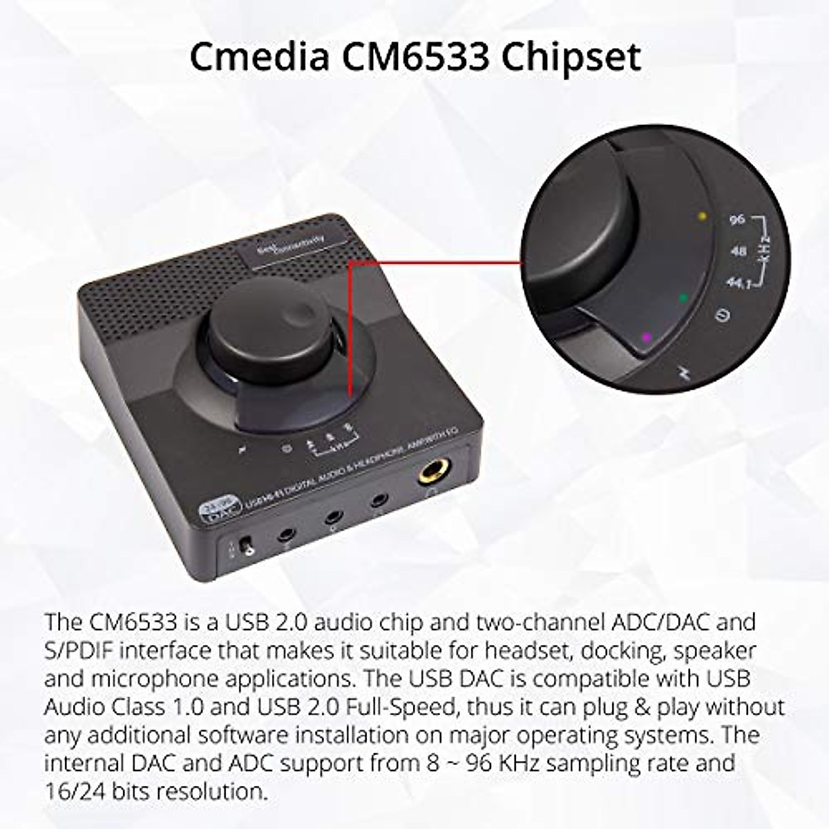 Syba Sonic 24bit 96KHz USB DAC Stereo Headphone Amplifier 2 Stage EQ Digital/Coaxial Output and RCA Output SD-DAC63116