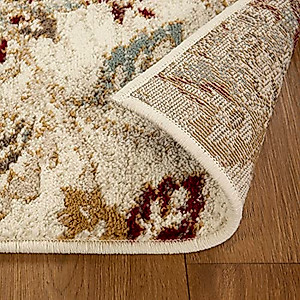 SUPERIOR Indoor Area Rug Perfect for Hallways, Entryway, Office, Living Room, Hardwood, Tile, Jute Backed, Modern Farmhouse Floral Decor, Jacobean Collection, 8' x 10', Stone