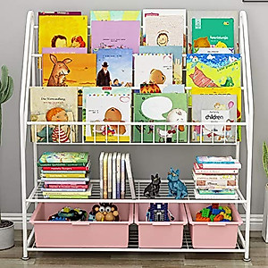 Olebes Kids Book Rack, 5 Children Sling Bookshelf, Bookcase Rack for Kid Toy Storage Organizer, Children's Display Storage Shelves for Books Toys in Study Living Room Bedroom