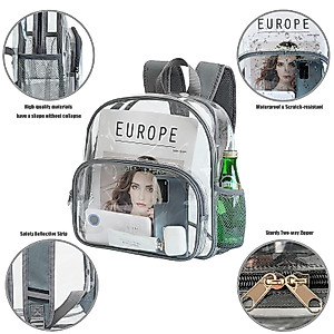 Clear Backpack Stadium Approved 12x12x6 Heavy Duty PVC Plastic Transparent Backpack Small See Through Mini Clear Backpacks for Festival Venues Games Sport Event Concert School Security Travel,Gray