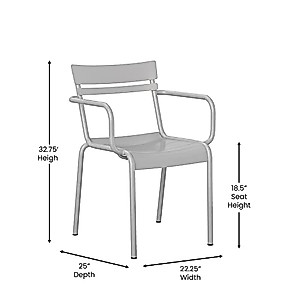 Flash Furniture Nash Commercial Grade Steel Indoor-Outdoor Stackable Chair with 2 Slats and Arms, Set of 4, Silver
