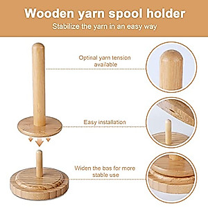 Joyeee Wooden Yarn Spool Holder, Classic Thread Spool Storage Rack Spinning Ball Winder, Yarn Dispenser with Twirling Mechanism for Bobbin Sewing Crocheting Knitting Embroidery-Prevent Yarn Tangling#4