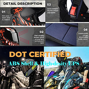 HTLNUZD Full Face Motorcycle Helmet Racing Motocross Helmets with Pinlock Compatible Clear&Tinted Visors DOT Model Approved Street Bike Helmet (XXL, Venom)