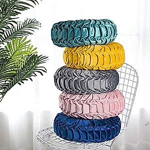 BRHF Pack 2 Boho 3D Pumpkin Throw Pillows, Decorative Round Velvet Pillows with Handcrafted Pleated Design, Retro Accent Meditation Pillows for Sofa Chair Dorm Car, 2 Pcs, Yellow, 14.5 inches Diameter