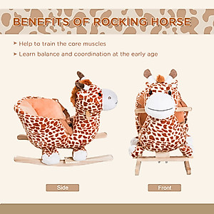 Qaba Kids Plush Ride-On Rocking Horse Toy Giraffe Style with Song for 18-36 Months, Brown